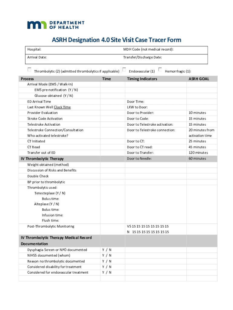 Fillable Online Acute Stroke Ready Hospital Site Visit Case Tracer Form ...