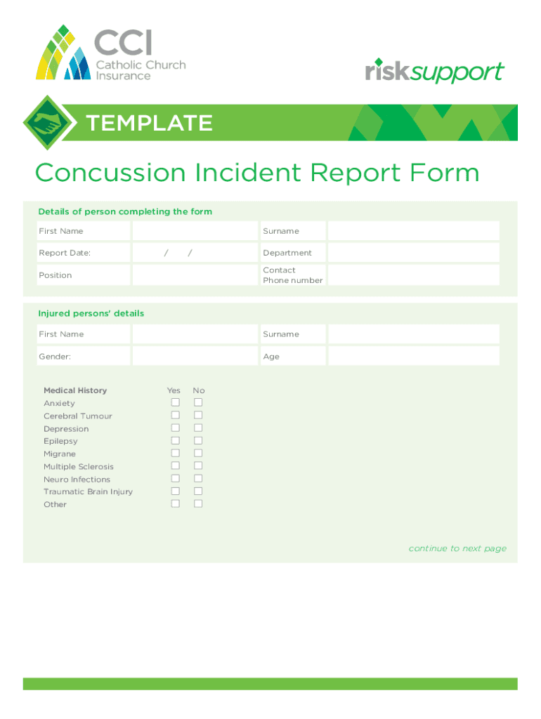Fillable Online Concussion Incident Report Form Fax Email Print - pdfFiller