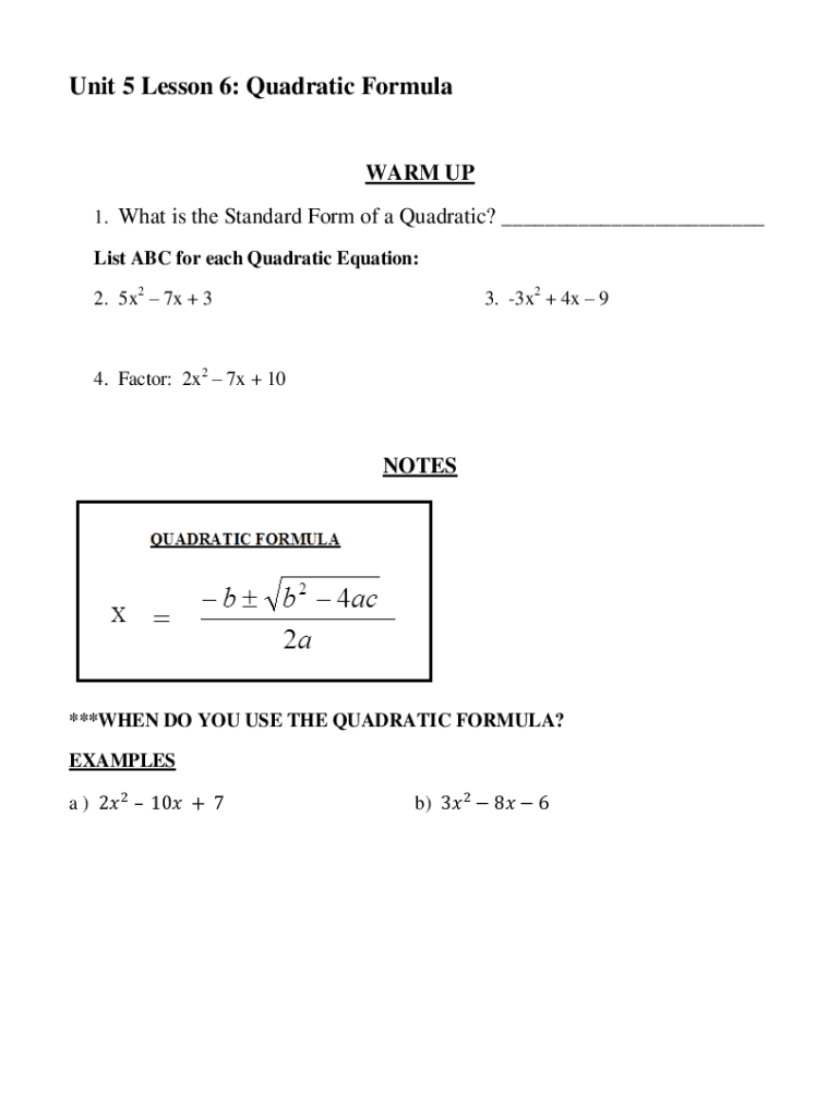 Fillable Online Solve x 2 + 3x70 using the Quadratic Formula. Fax Email Print - pdfFiller