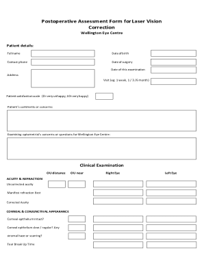 Fillable Online Postoperative Assessment Form for Laser Vision ...