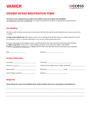 Fillable Online STUDENT INTAKE REGISTRATION FORM Fax Email Print ...