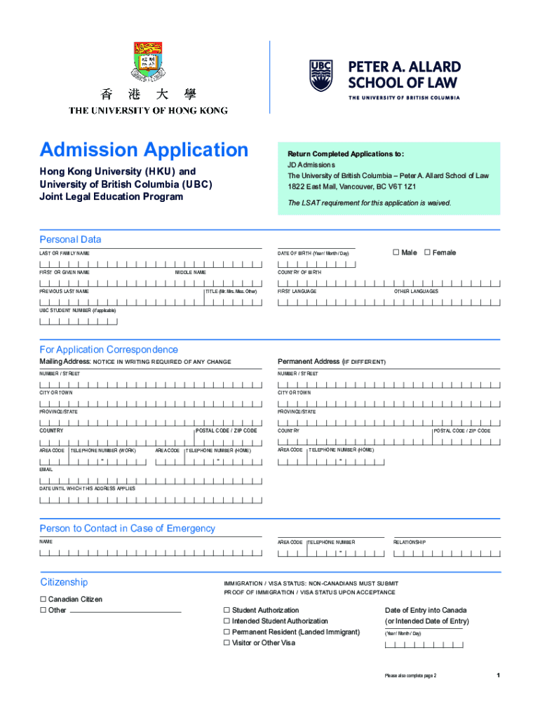 Fillable Online allard ubc Admission Application - Peter A. Allard ...