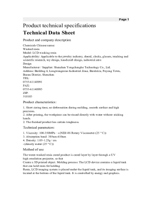 Fillable Online Product technical specifications Technical Data Sheet Fax Email Print - pdfFiller