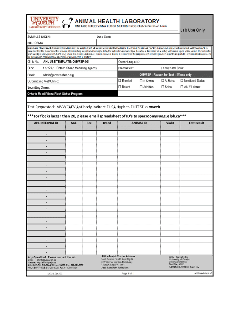 Fillable Online Animal Health Laboratory (AHL), Laboratory Services ...
