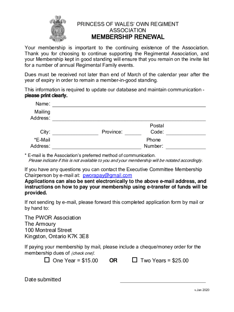 Fillable Online Association MembershipPrincess of Wales Own Regiment Fax Email Print - pdfFiller