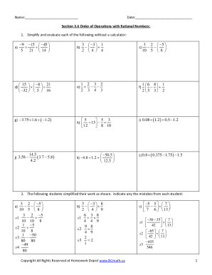 Fillable Online Grade 9 Math Lesson 3.6 Order of Operations with ...