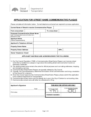 Fillable Online Street Name Commemorative Plaque Permit and Street Fax ...