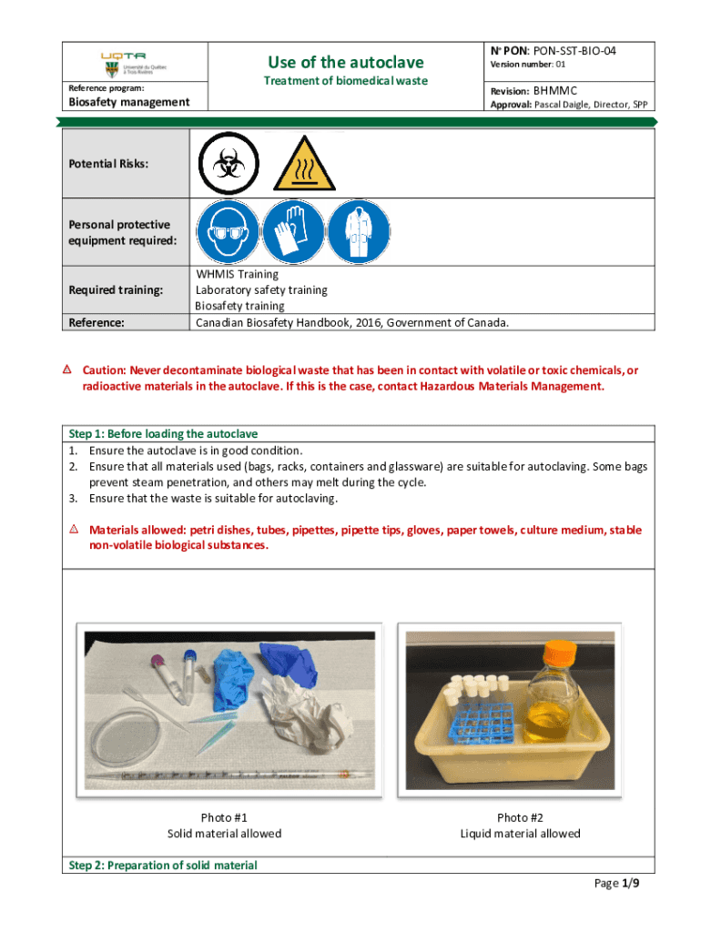 Fillable Online Use of the autoclave Fax Email Print - pdfFiller