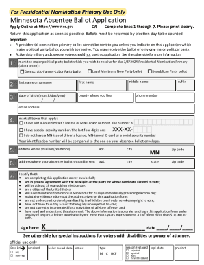 Fillable Online Absentee Ballot Application for 2024 Presidential ...