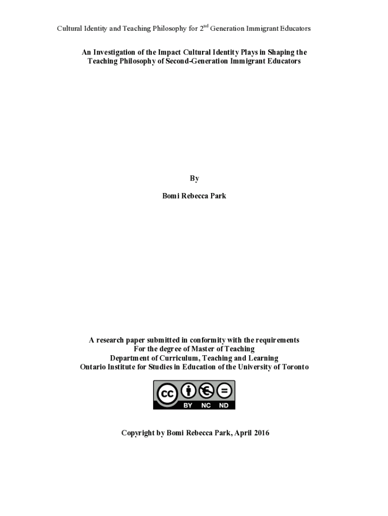 Fillable Online Tspace Library Utoronto Cross Cultural Identity Of Second Generation Immigrant