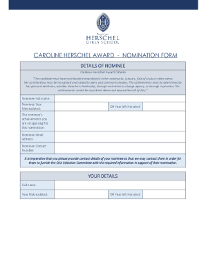 Fillable Online CAROLINE HERSCHEL AWARD - NOMINATION FORM Fax Email Print - pdfFiller