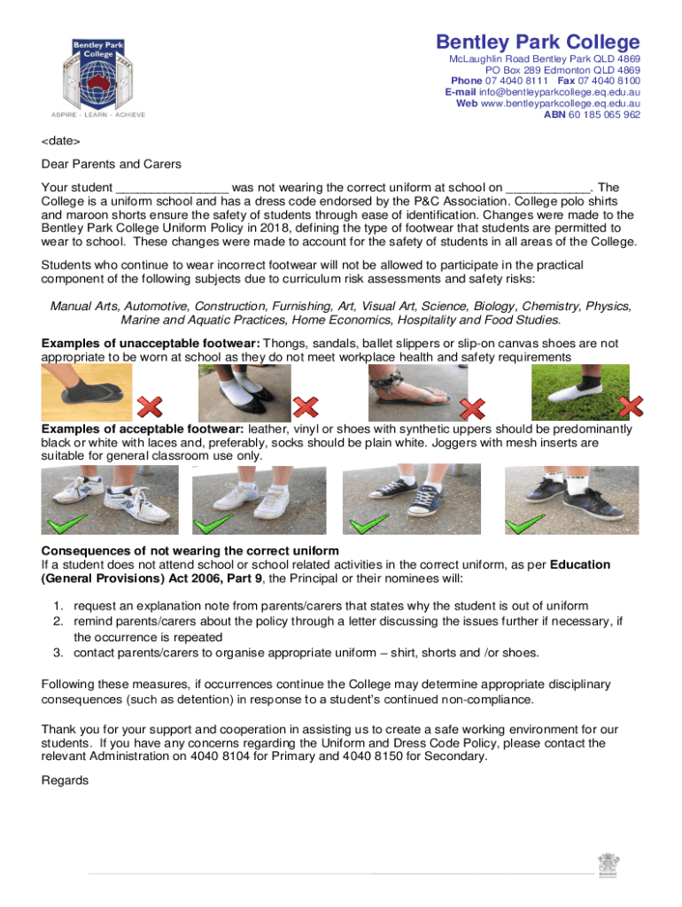 Fillable Online bentleyparkcollege eq edu Uniform Violation Letter Fax ...