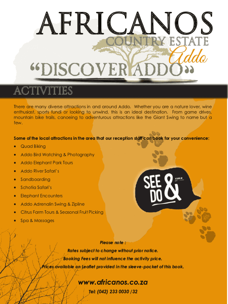 Fillable Online Africanos Country Estate - In the heart of Addo ...