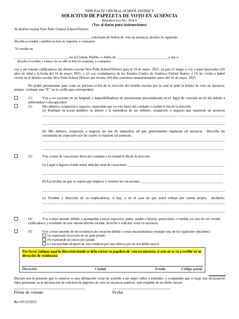 Completable En línea Solicitud de boleta de voto en ausencia del Estado ...