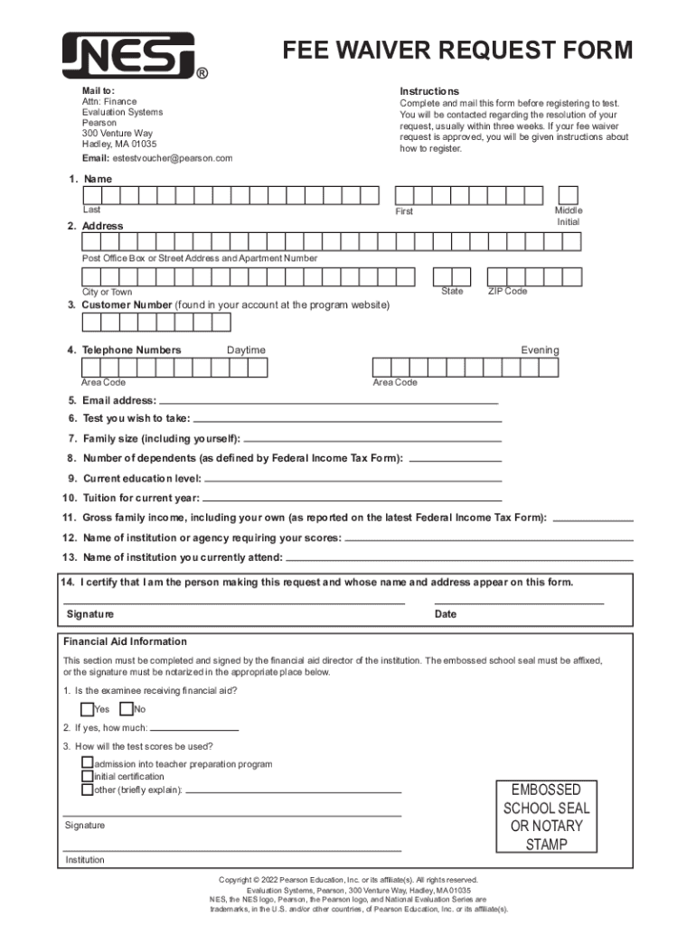 Fillable Online NES Fee Waiver Request Form Fax Email Print - pdfFiller