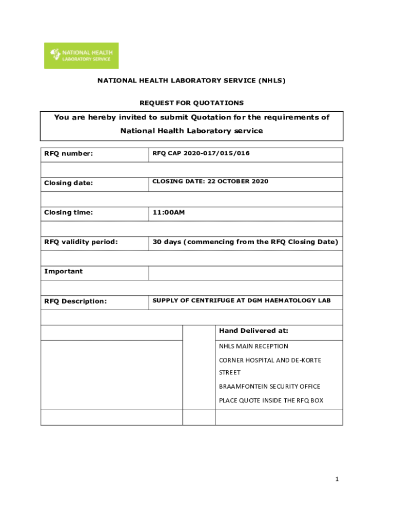 Fillable Online SUPPLY OF CENTRIFUGE AT DGM HAEMATOLOGY LAB Fax Email ...