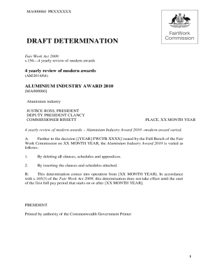 Fillable Online Fair Work Act 2009 s.1564 yearly review of modern ...
