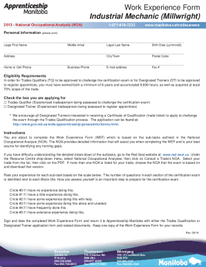 Fillable Online Work Experience Form Industrial Mechanic (Millwright ...