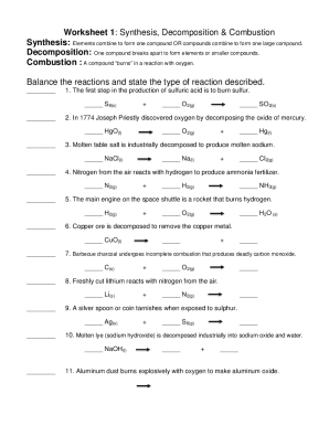 Fillable Online teachers wrdsb Worksheet 1: Synthesis, Decomposition & Combustion Fax Email ...