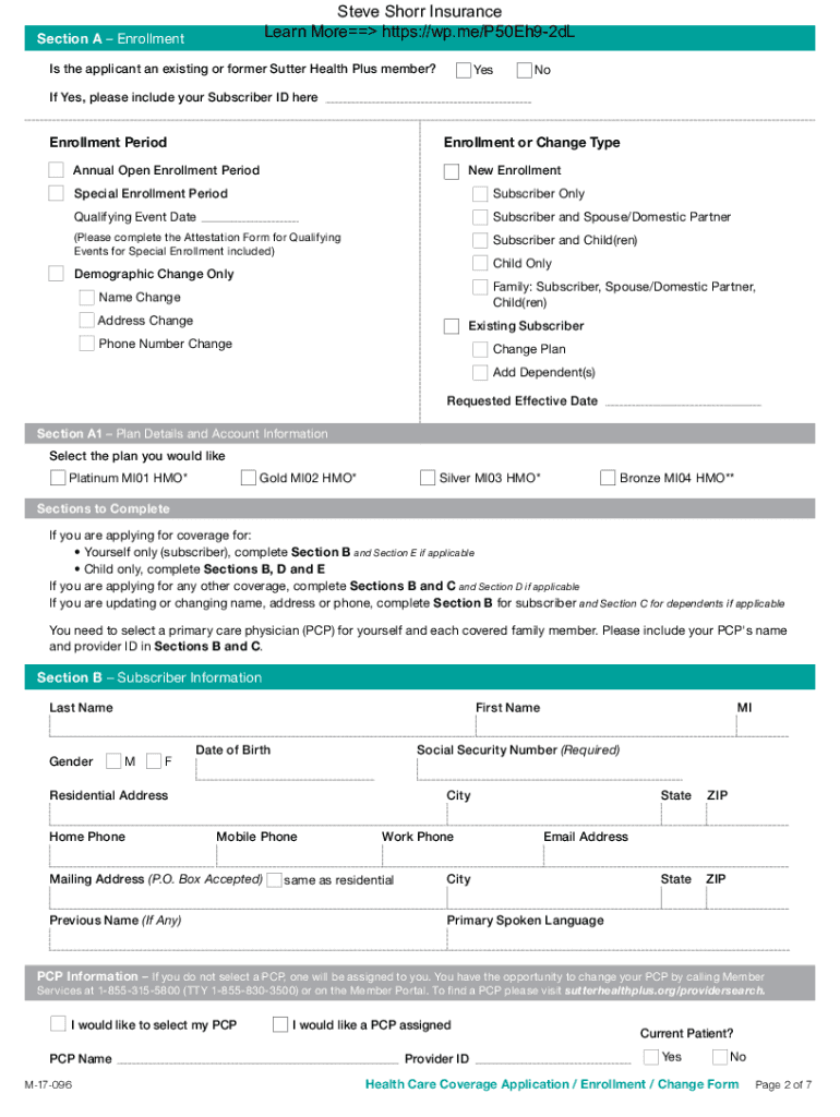 Fillable Online Public Service Health Care Plan (PSHCP) Positive ...