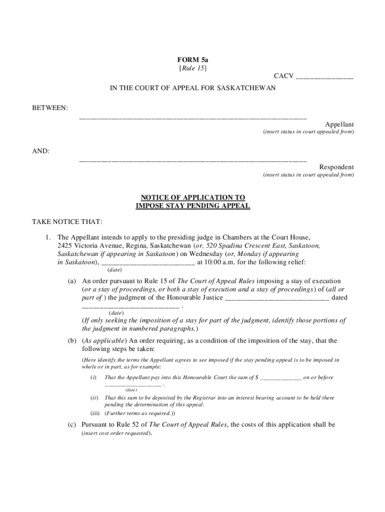 Fillable Online FORM 5a Rule 15 CACV Fax Email Print - pdfFiller
