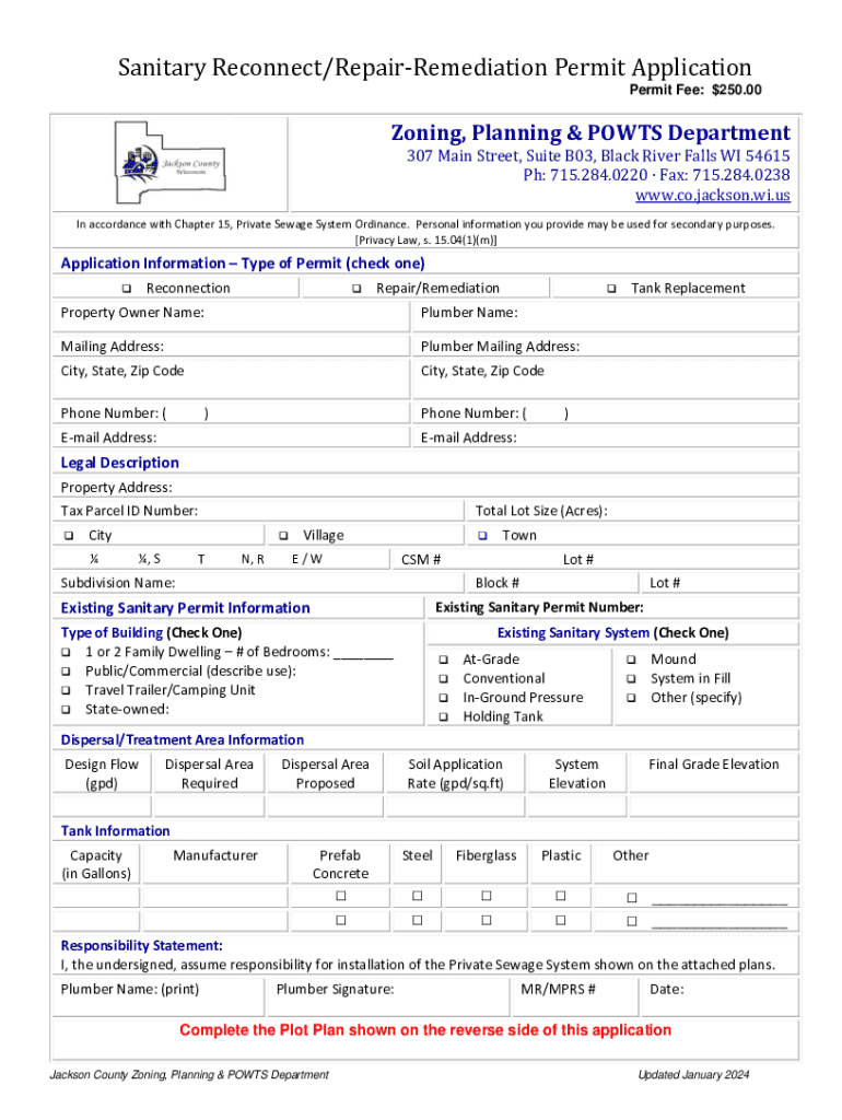 Fillable Online Sanitary Reconnect/Repair-Remediation Permit ...