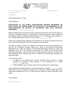 Fillable Online PER REGESTERED LETTER Fax Email Print - pdfFiller