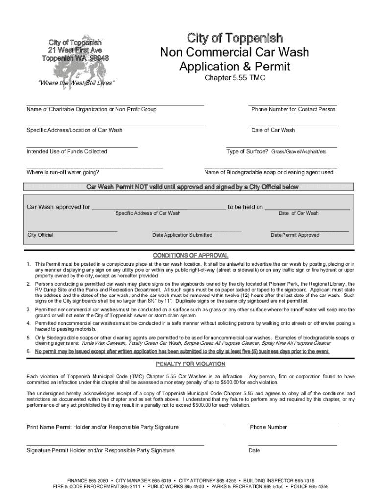 Fillable Online City of Toppenish Non Commercial Car Wash Application ...