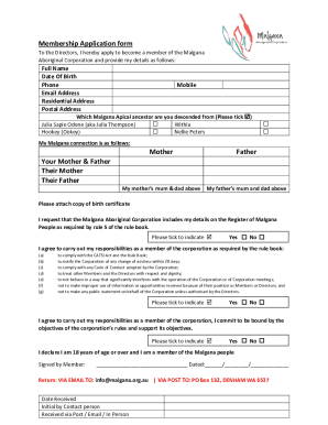 Fillable Online Membership Application form Mother Father Your Mother ...