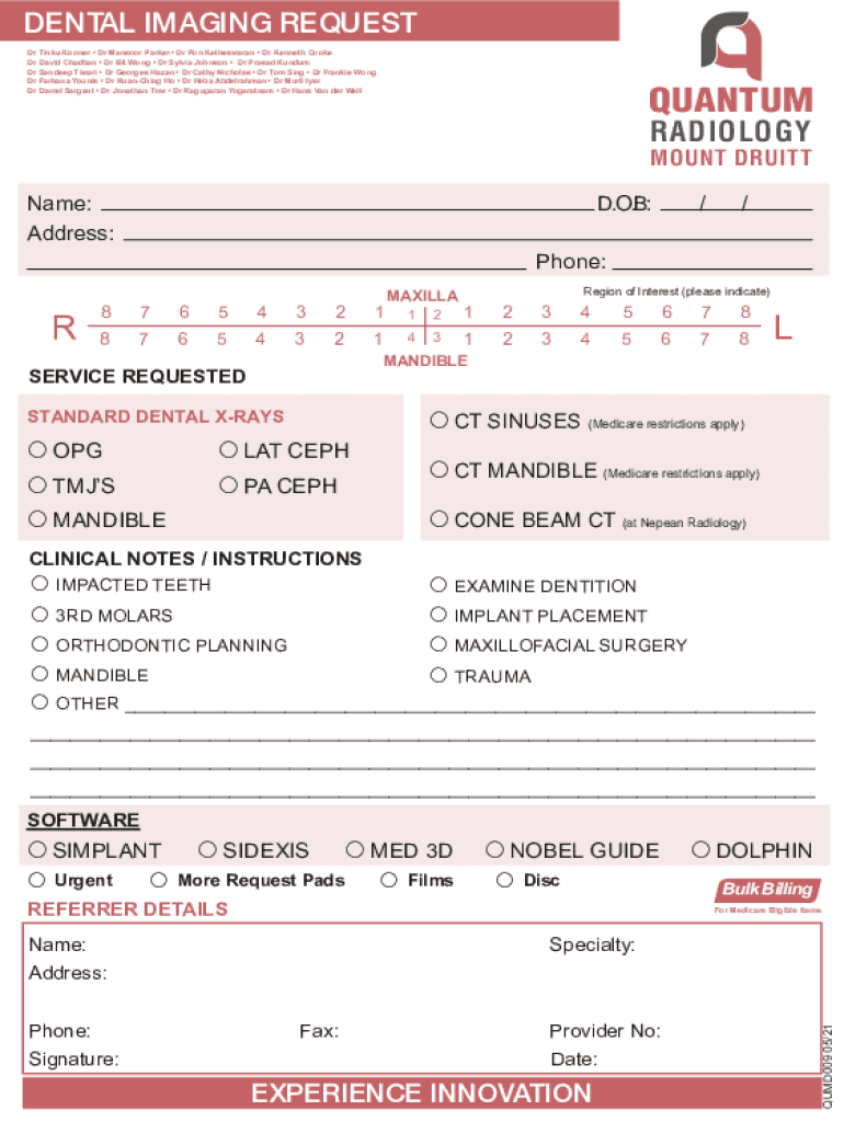Fillable Online Quantum Radiology Mt Druitt A5 Dental Referral Pad Fax Email Print - pdfFiller