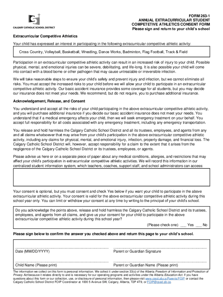 Fillable Online Athletics & Activities / Parent Consent for Extracurricular ... Fax Email Print ...