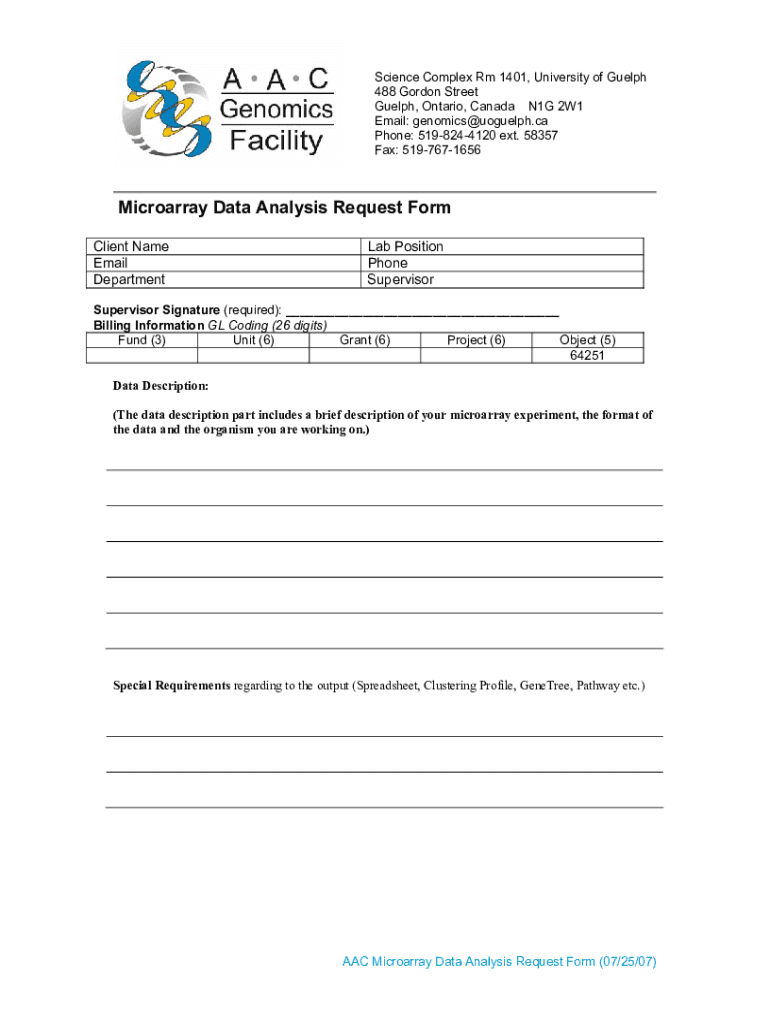 Fillable Online AAC Microarray Data Analysis Request Form Fax Email ...