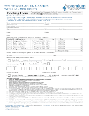Fillable Online 2023 Toyota AFL Finals - MCG Ticket Only Seats ...