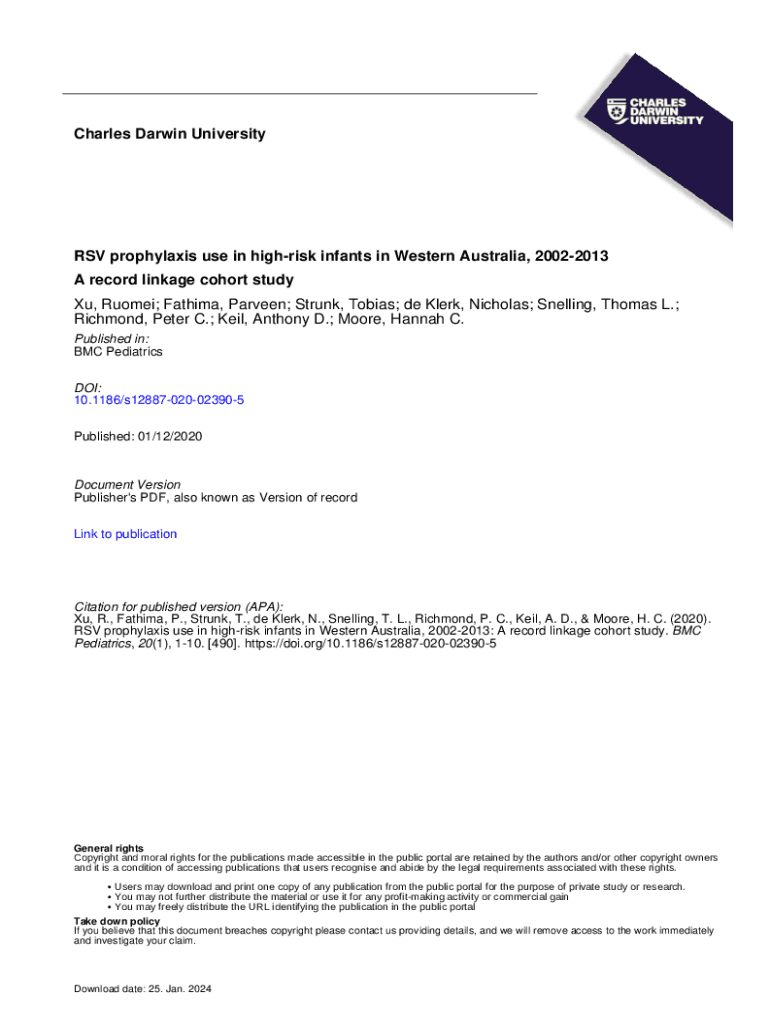 Fillable Online RSV prophylaxis use in high-risk infants in Western ...