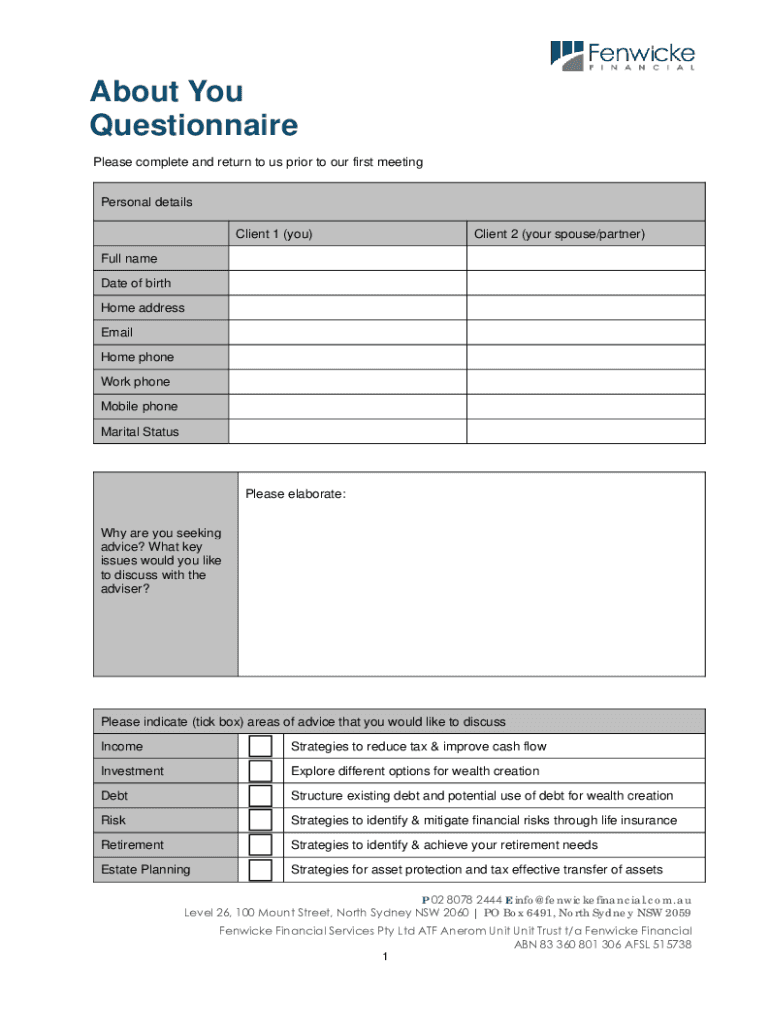 Fillable Online About You Questionnaire Fax Email Print - pdfFiller