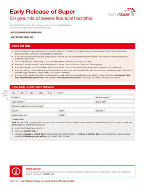 Fillable Online Early Release of Super - On grounds of severe financial ...