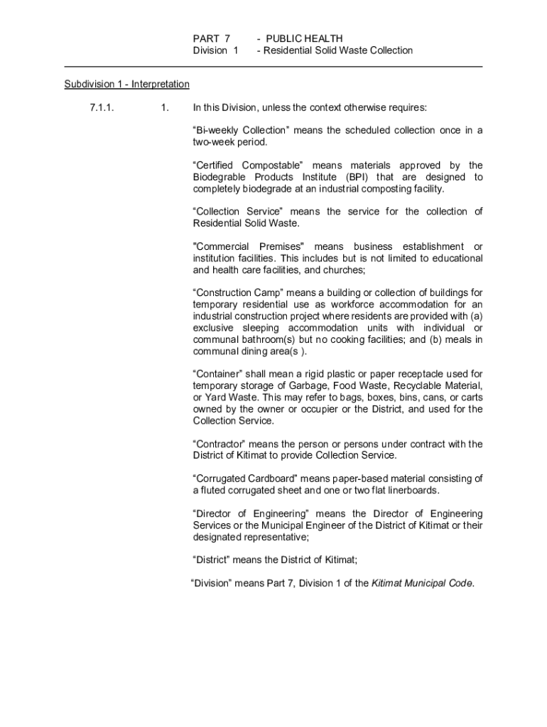 Fillable Online Residential Solid Waste Collection Subdivision 1 Fax ...