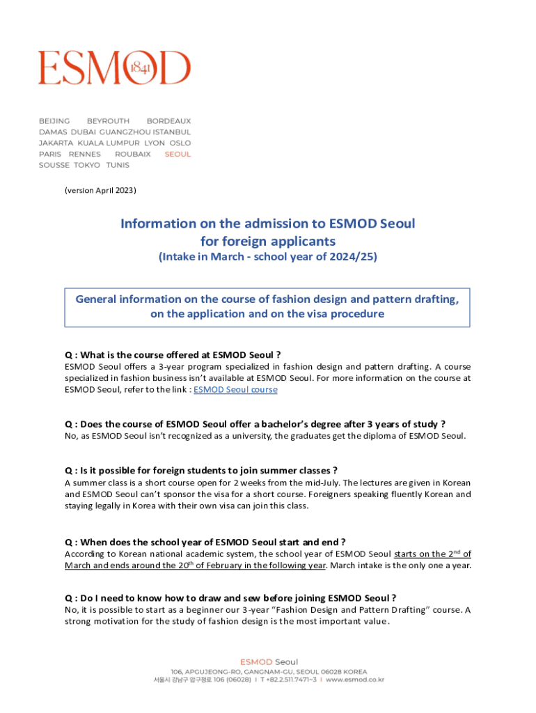 Fillable Online Information on the admission to ESMOD Seoul for foreign ... Fax Email Print ...