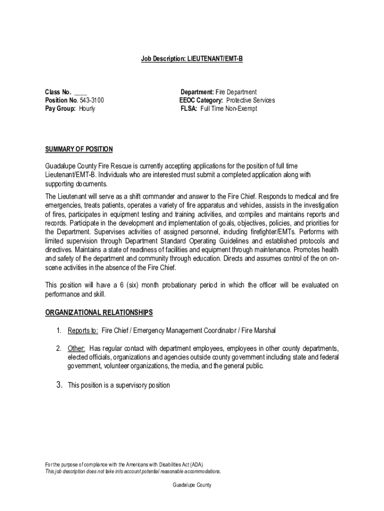 Fillable Online EMT BLS Job Classification MOA - City of Saint Paul Fax ...