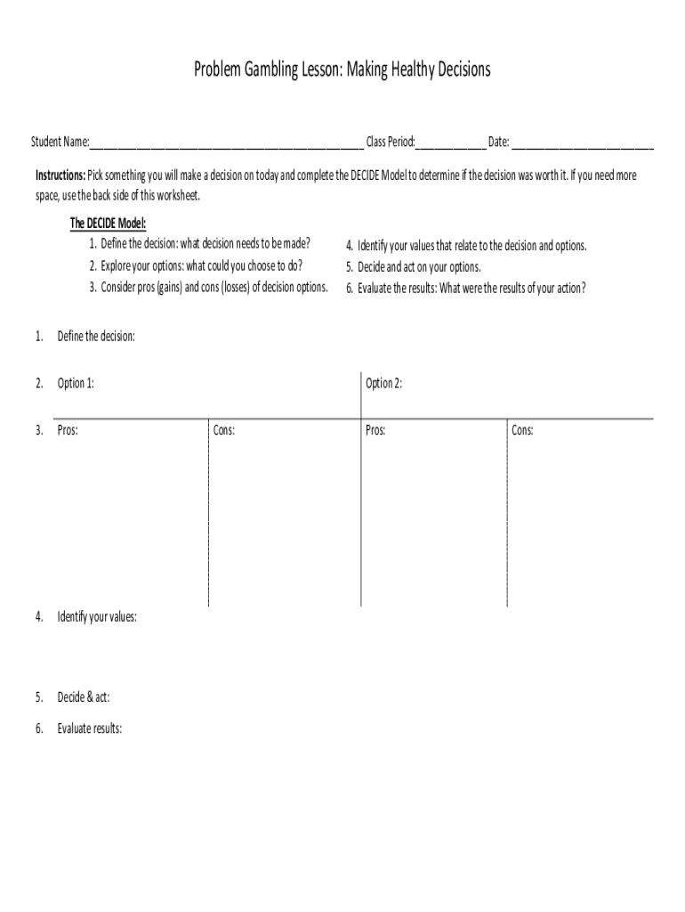 Fillable Online Grade 9 Sample Lesson Plan: It's Time to DECIDE Fax Email Print - pdfFiller