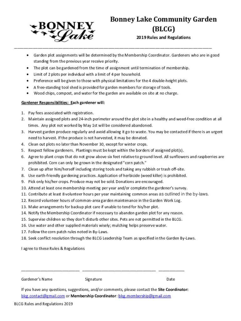 Fillable Online Bonney Lake Community Garden Rules and Regulations Fax ...