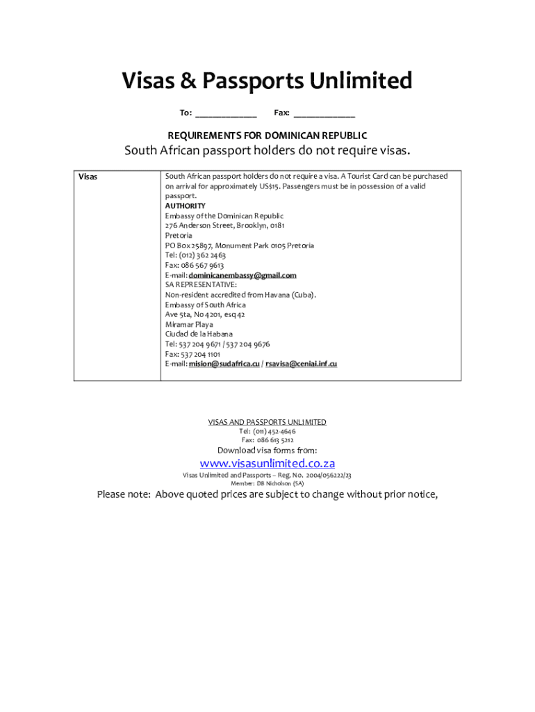 Fillable Online Dominican Republic VisaRequirements and Application Fax ...
