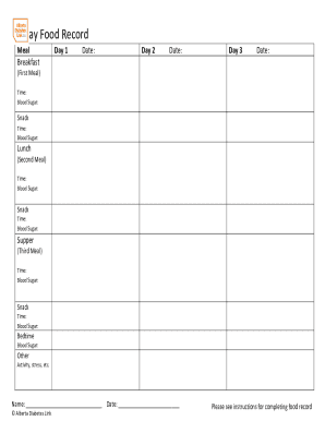 Fillable Online 3 Day Food Record Form Fax Email Print - pdfFiller