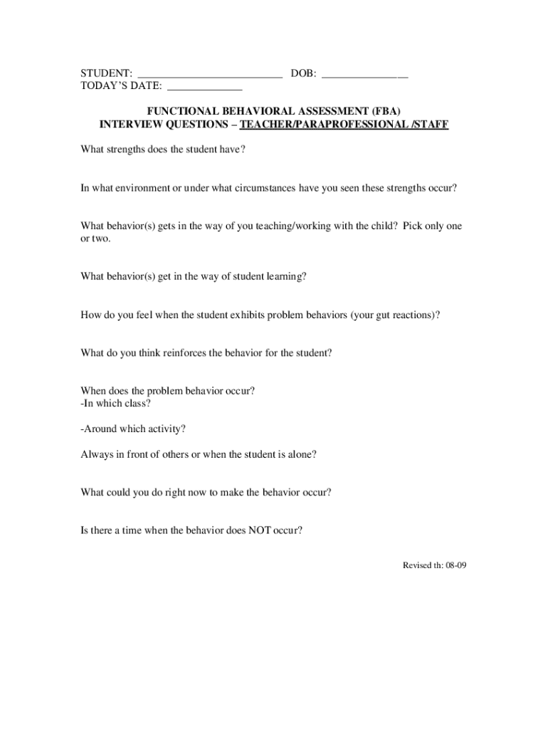 Fillable Online An Analysis of Functional Behavioral Assessments Used ...
