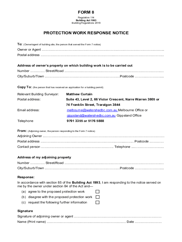 Fillable Online Fillable Online form 8 protection work response notice ...