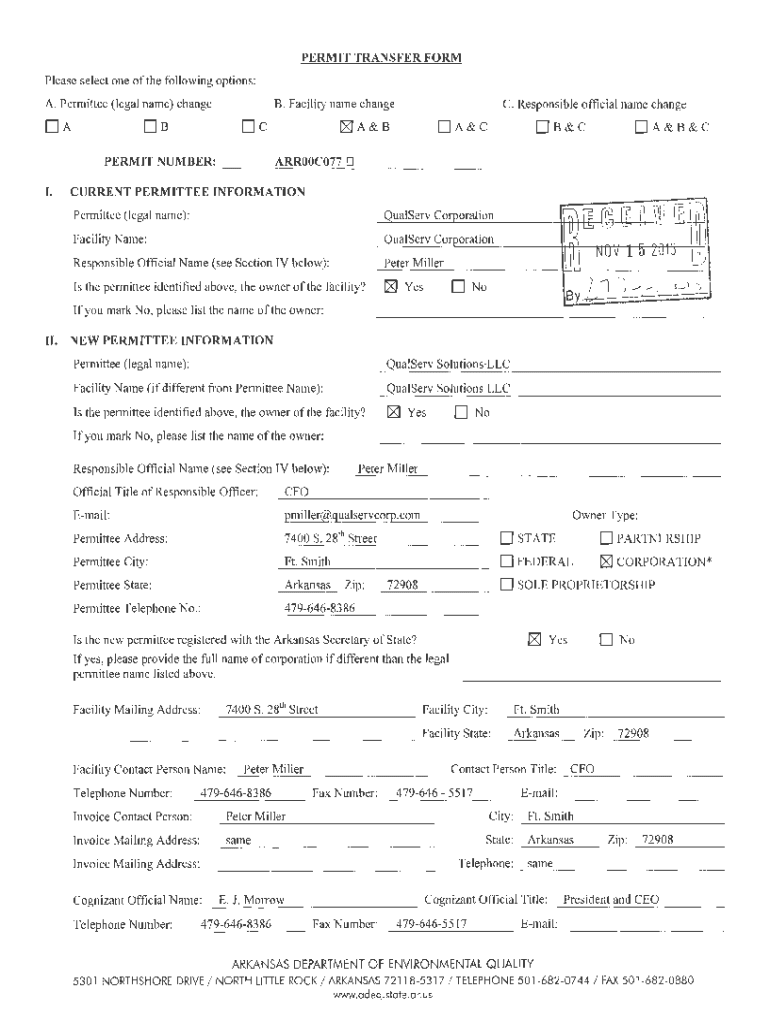 Fillable Online Permit Tracking Number: ARR002027 AFIN Fax Email Print ...