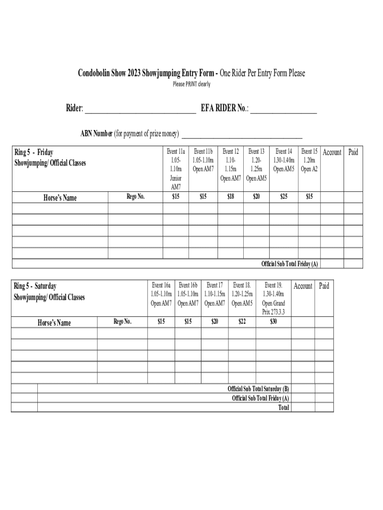 Fillable Online Condobolin Show 2023 Showjumping Entry Form Fax Email Print - pdfFiller