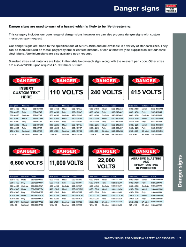 Fillable Online Danger & Safety SignAustralian Safety Hazard Signage ...