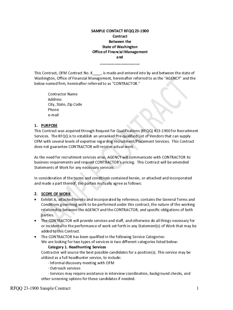 Fillable Online ofm wa OFM CONTRACT NO. K Page 1 of 19 Contract ... Fax ...