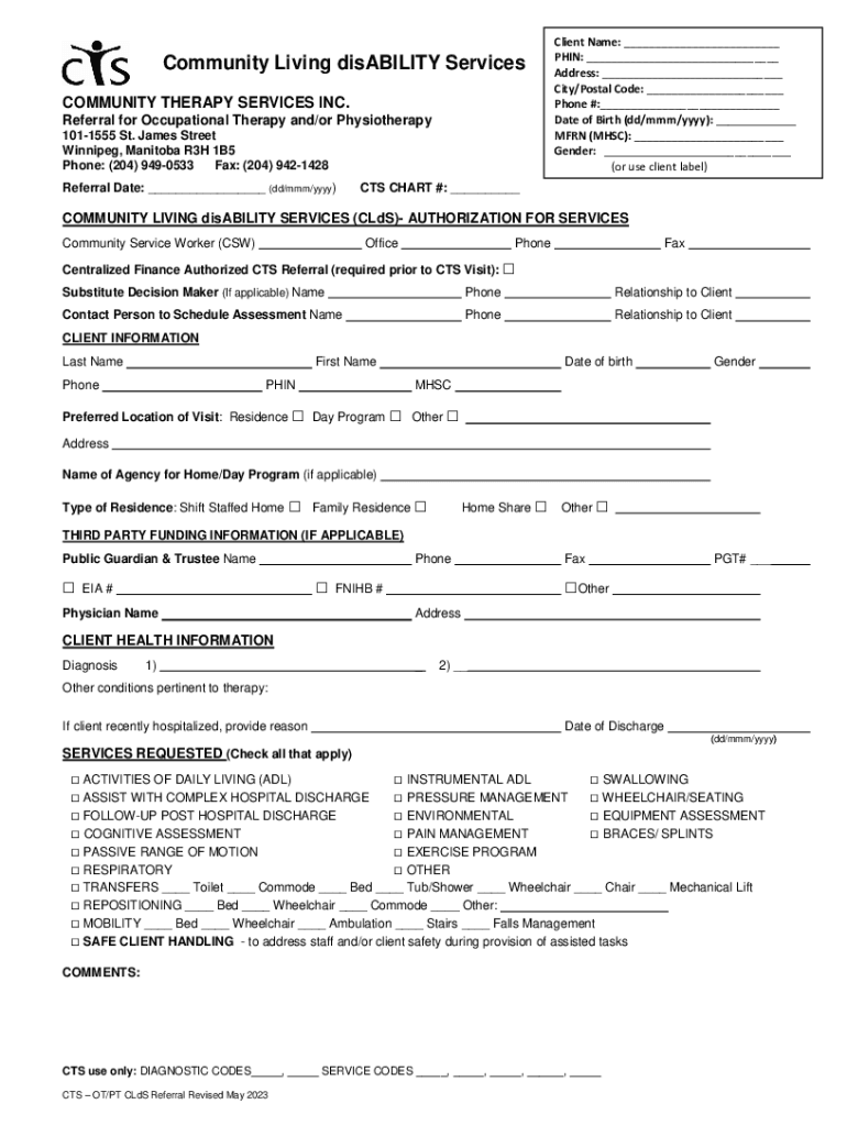 Fillable Online Community Living disABILITY Services Referral for ...